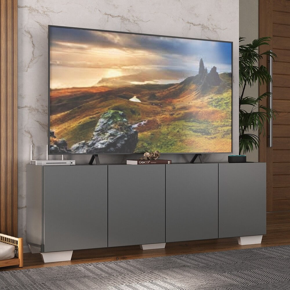 Rack para TV até 50 Polegadas com 4 Portas Multimóveis MP1072 Grafite ...