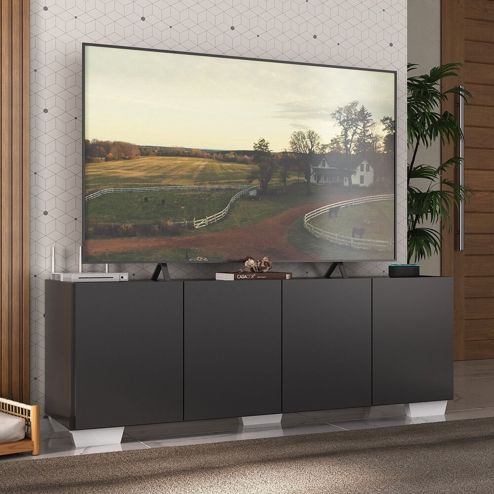 Rack para TV até 50 Polegadas com 4 Portas Multimóveis MP1072 Preto ...
