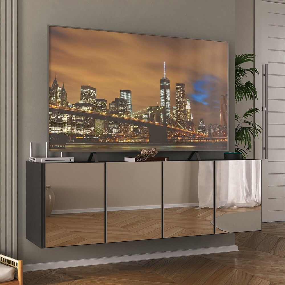 Rack TV até 50 Polegadas 4 Portas Suspenso com Espelhos Multimóveis MP1081 Preto - Multimóveis