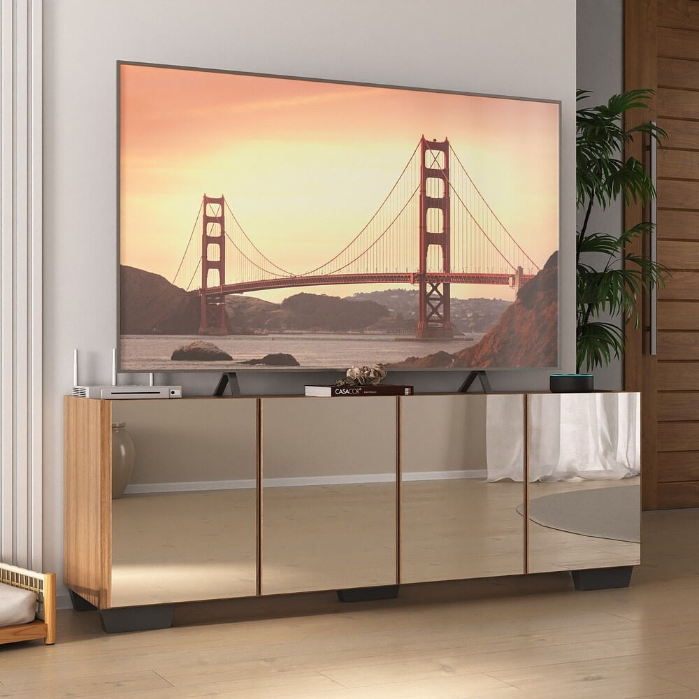 Rack TV até 50 Polegadas com Espelhos 4 Portas Multimóveis MP1083 Rustic/Preto