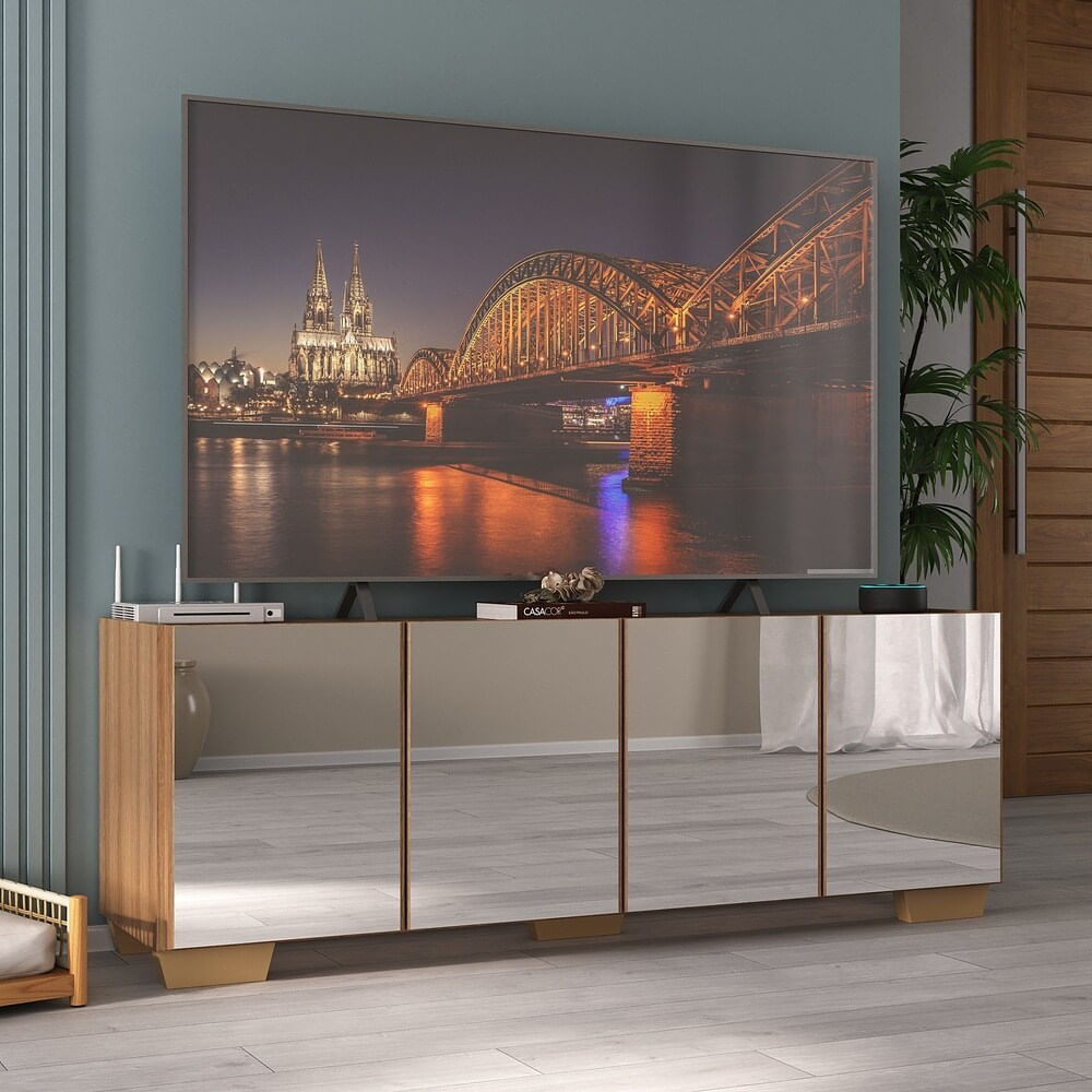 Rack TV até 50 Polegadas com Espelhos 4 Portas Multimóveis MP1083 Rustic/Natural - Multimóveis