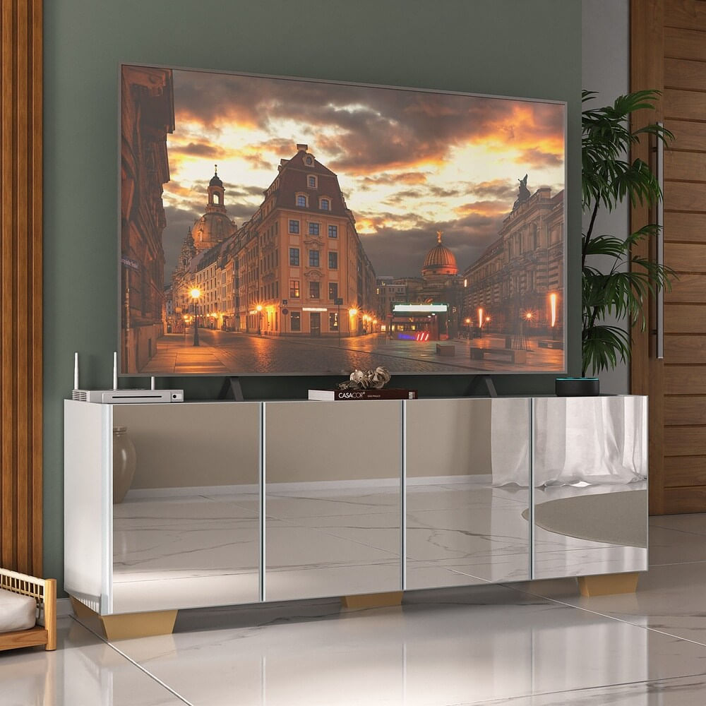 Rack TV até 50 Polegadas com Espelhos 4 Portas Multimóveis MP1083 Branco/Natural - Multimóveis
