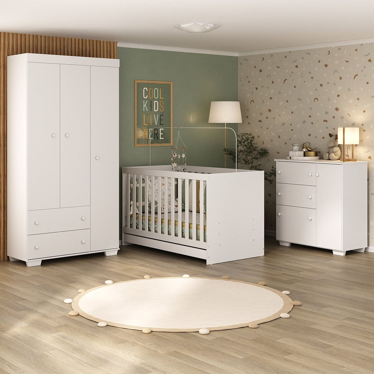 Quarto Infantil Completo Algodão Doce Multimóveis MP4252 Branco - Multimóveis